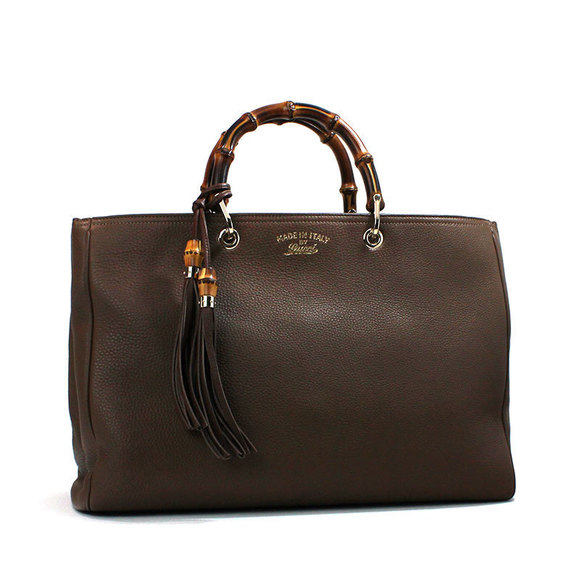 Gucci | Bags | Gucci Bamboo Shopper Shoulder Bag Cow Leather Brown ...